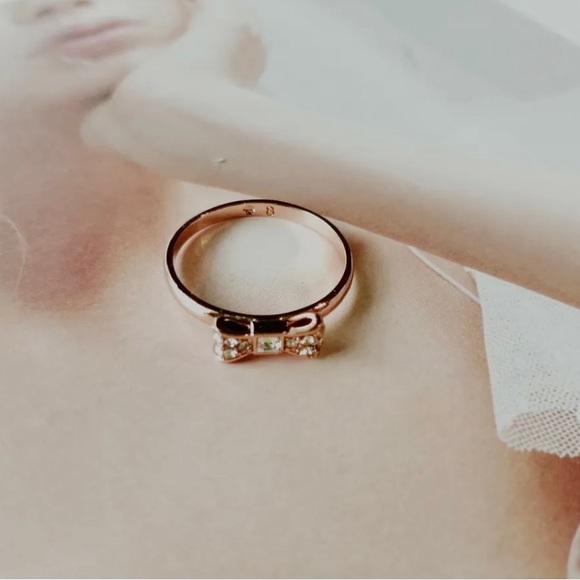 kate spade | Jewelry | Kate Spade Rose Gold Plated Crystals Bow Ring ...